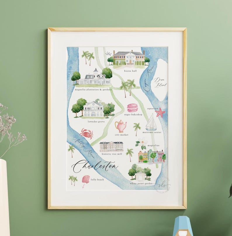 Charleston South Carolina Map Print, Illustrated City Map, Charleston ...