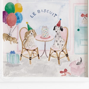 Dog Birthday Party Art Print, Watercolor Dog Cafe Print, Whimsical ...