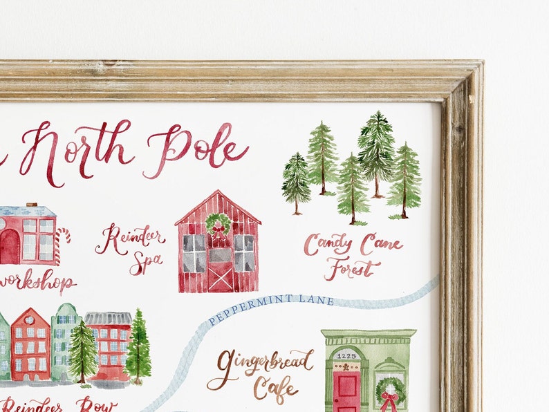 North Pole Christmas Art Print Santa's Village Holiday - Etsy