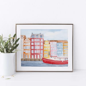Copenhagen Denmark Watercolor Art Print, Cityscape Painting ...