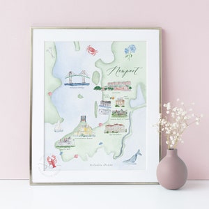 Newport Rhode Island Map Art, Newport Watercolor Map Print, Illustrated ...