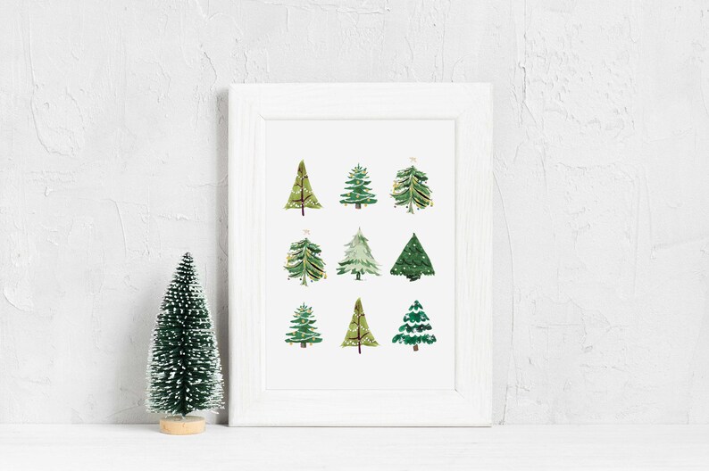 Christmas Tree Art Print Printable Holiday Decor Watercolor - Etsy