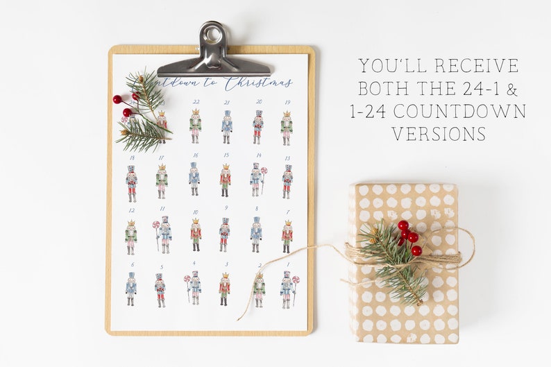 Nutcracker Advent Calendar, Cute Christmas Countdown Print, Watercolor ...
