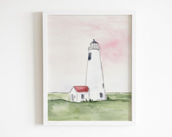 Great Point Lighthouse Nantucket Watercolor Print - Etsy