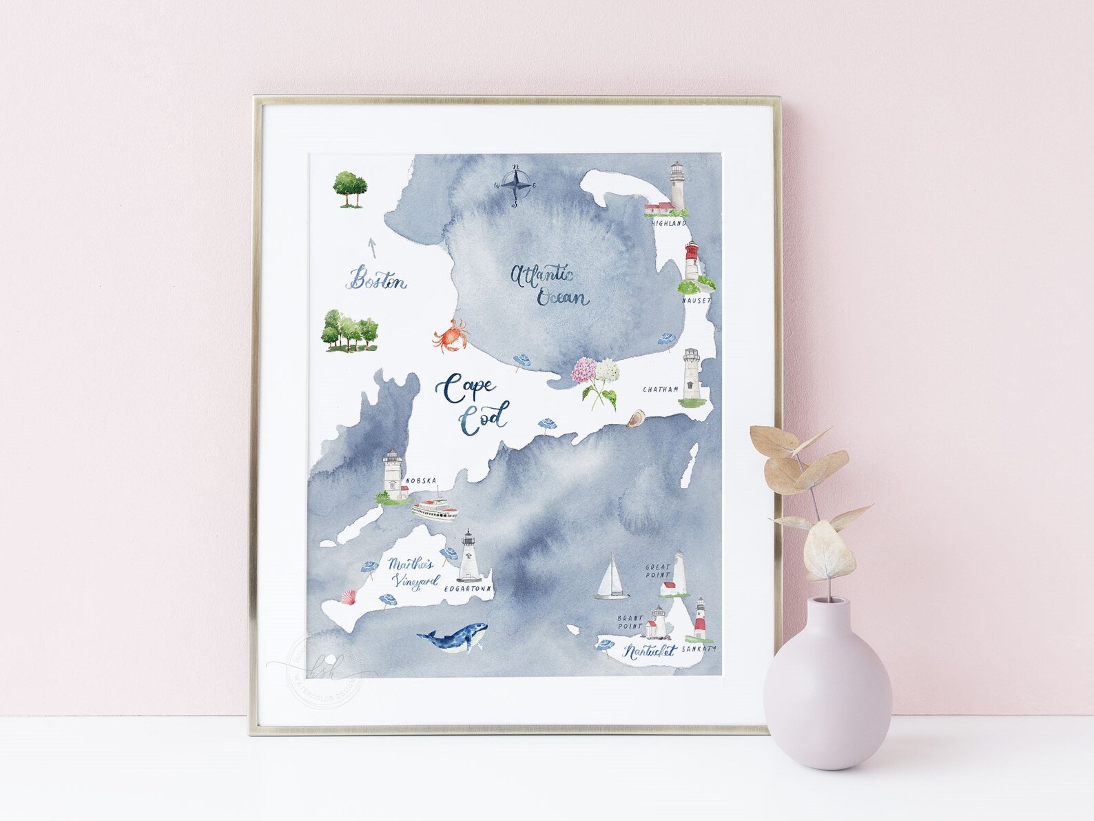 Map of Cape Cod Marthas Vineyard and Nantucket illustrated | Etsy