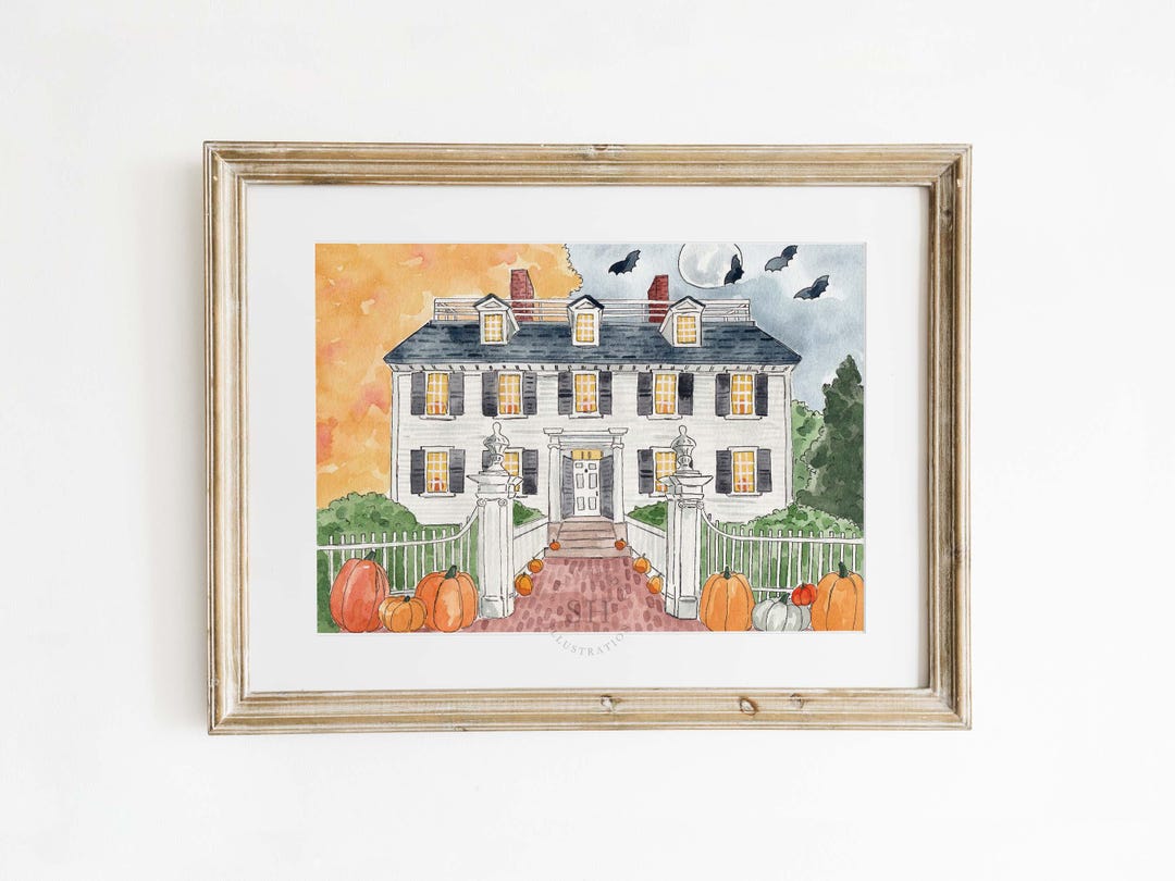 Salem Ropes Mansion Halloween Art Print, Spooky Watercolor Painting ...