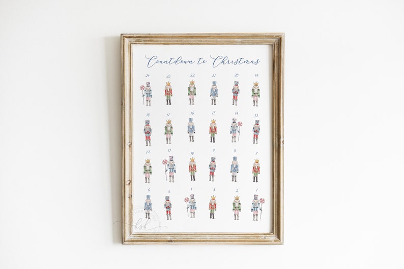 Nutcracker Advent Calendar, Cute Christmas Countdown Print, Watercolor ...