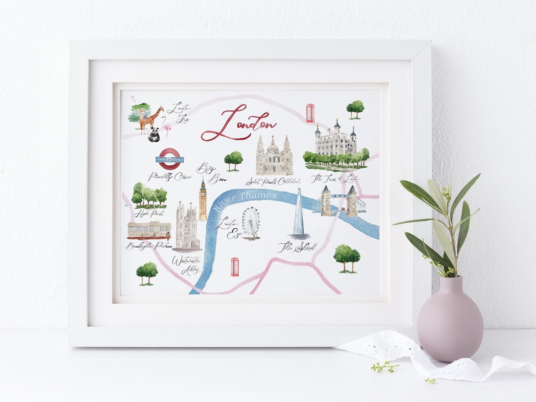 London Watercolor Map Print, Illustrated Map Print, PRINTABLE Wall Art ...