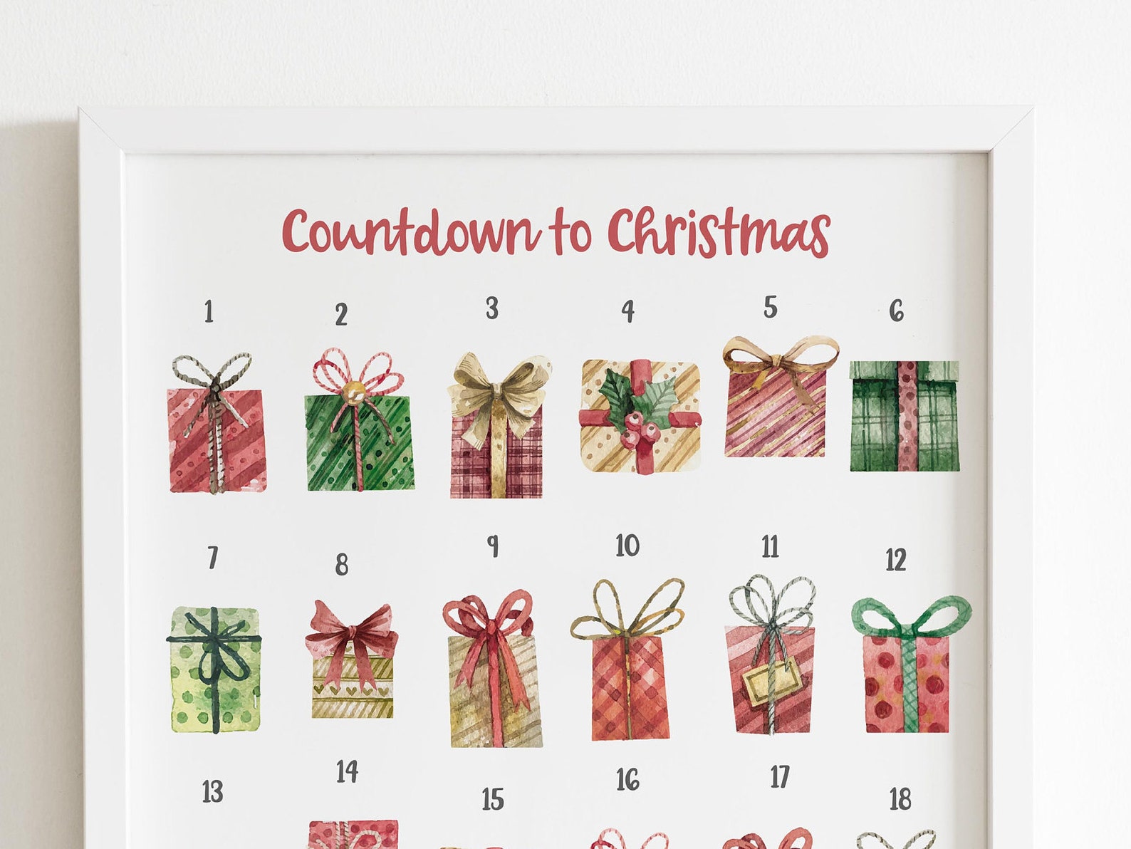 Advent Calendar Printable, Christmas Countdown Print, Watercolor ...