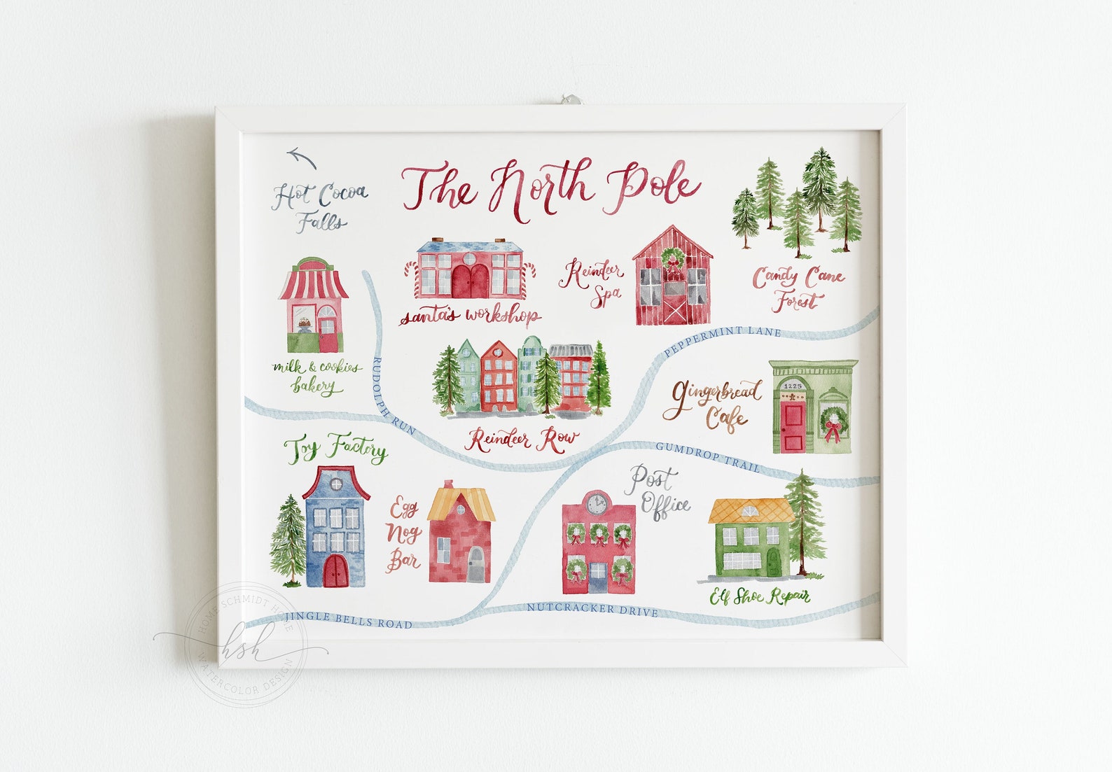 North Pole Christmas Art Print Santa's Village Holiday - Etsy