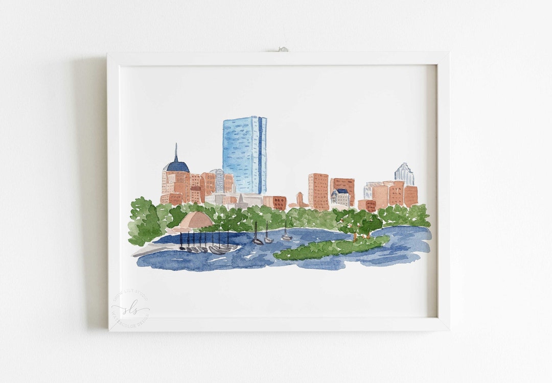 Boston Skyline Watercolor Print, Boston Back Bay Painting, Boston ...