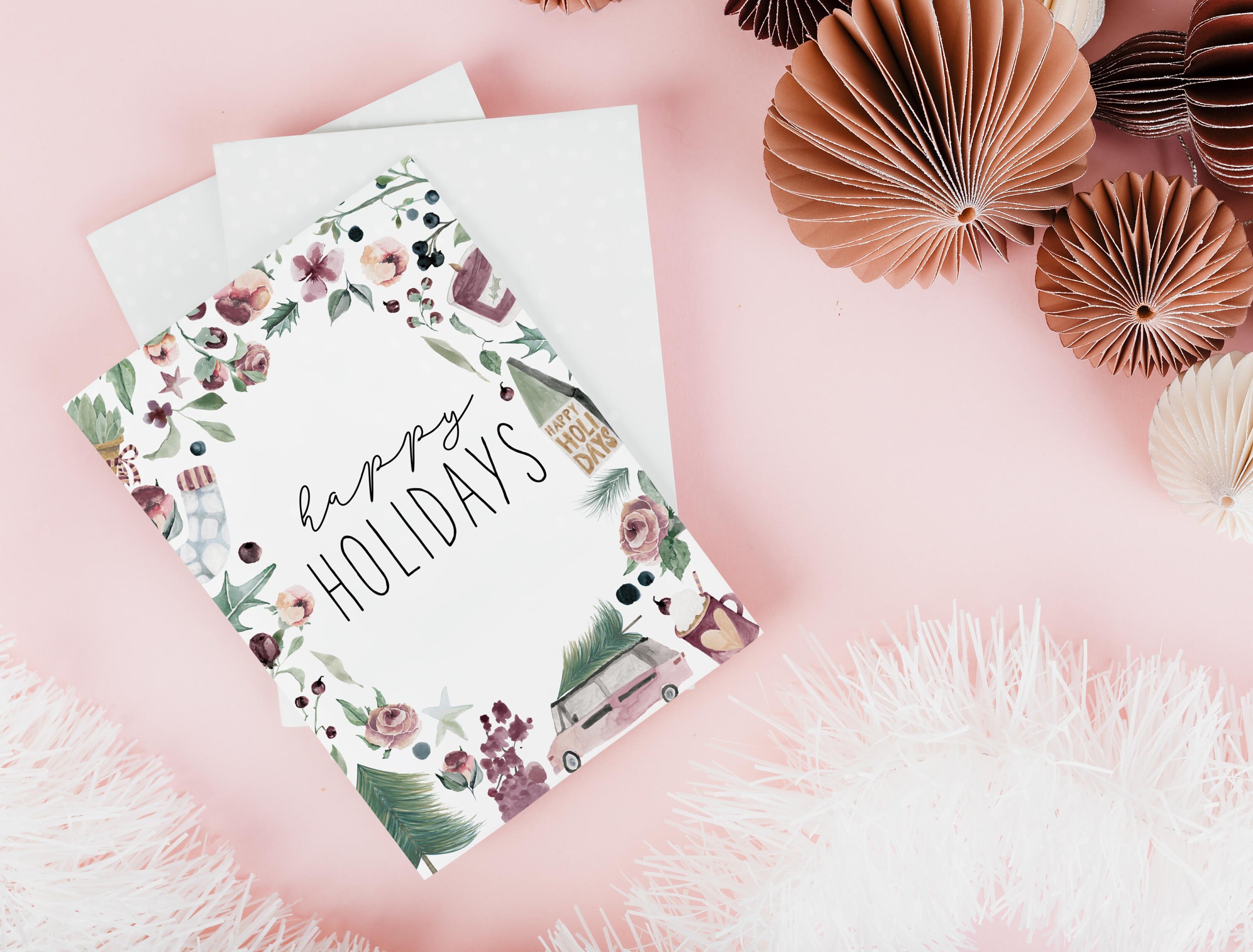 Printable happy holidays Christmas card watercolor holiday | Etsy