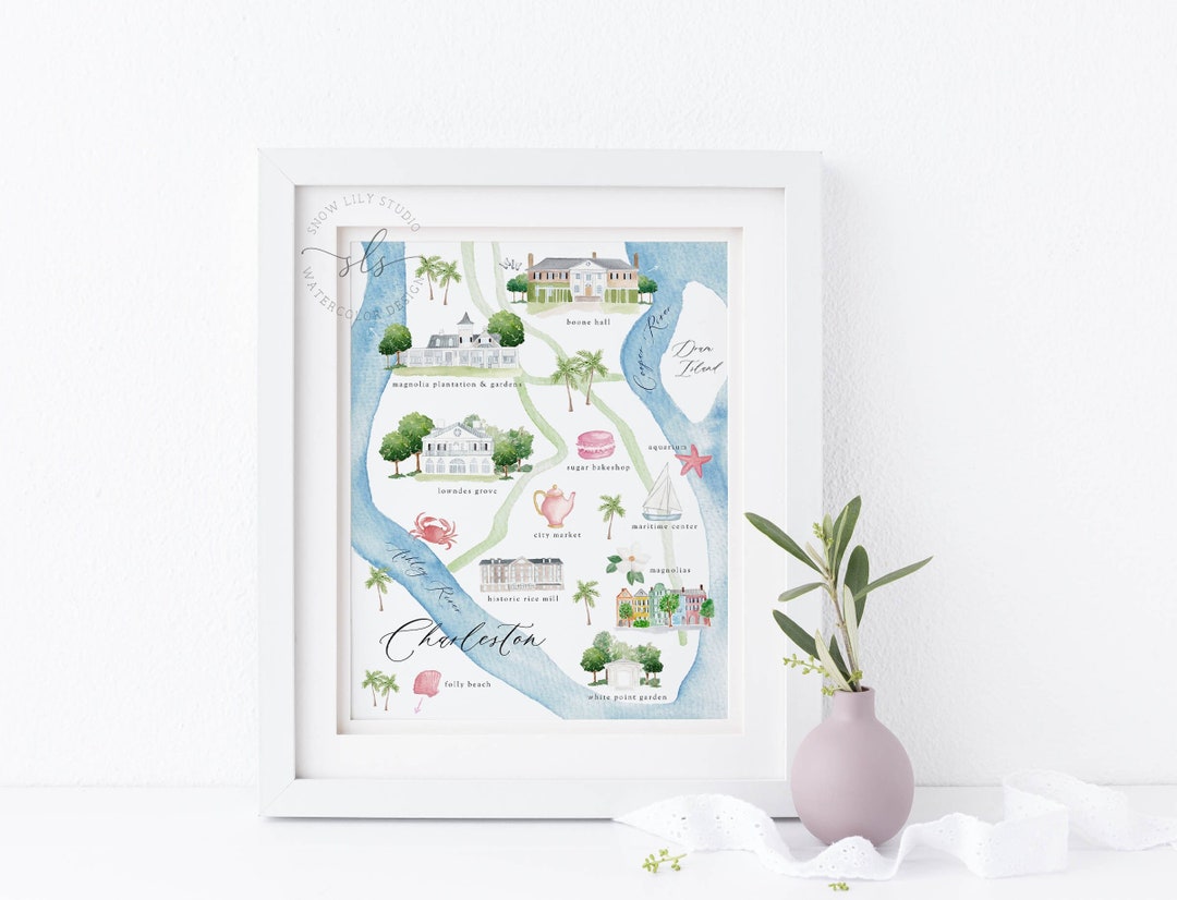 Watercolor Charleston Map Print, Illustrated City Map, Charleston Map ...
