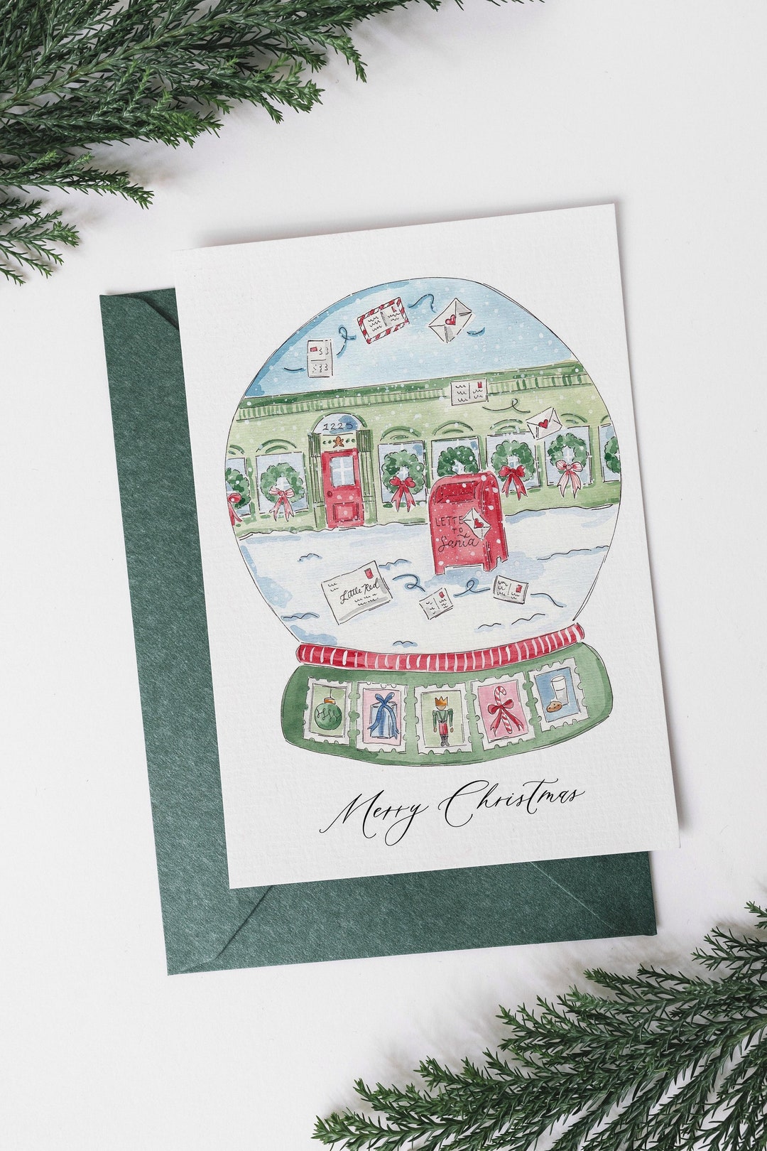 Christmas Snow Globe Card, Holiday Greeting Card, Watercolor Card, Cute ...