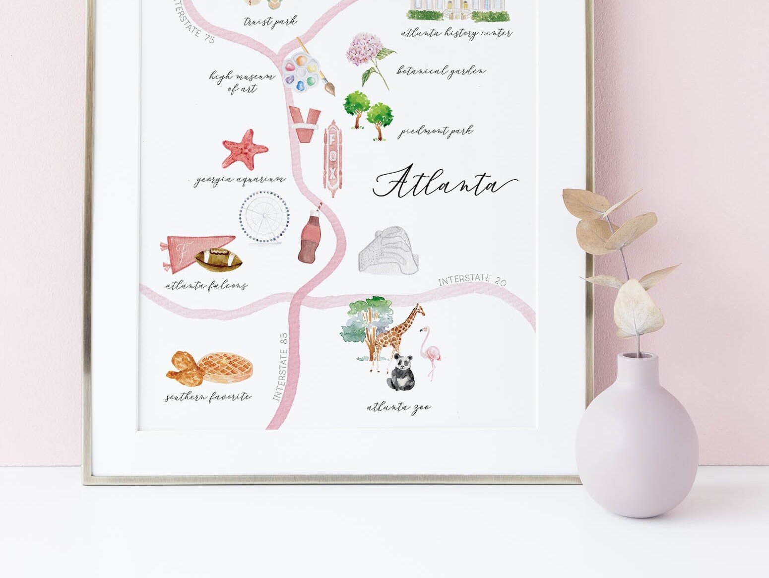 Atlanta Georgia illustrated map print Atlanta watercolor map | Etsy