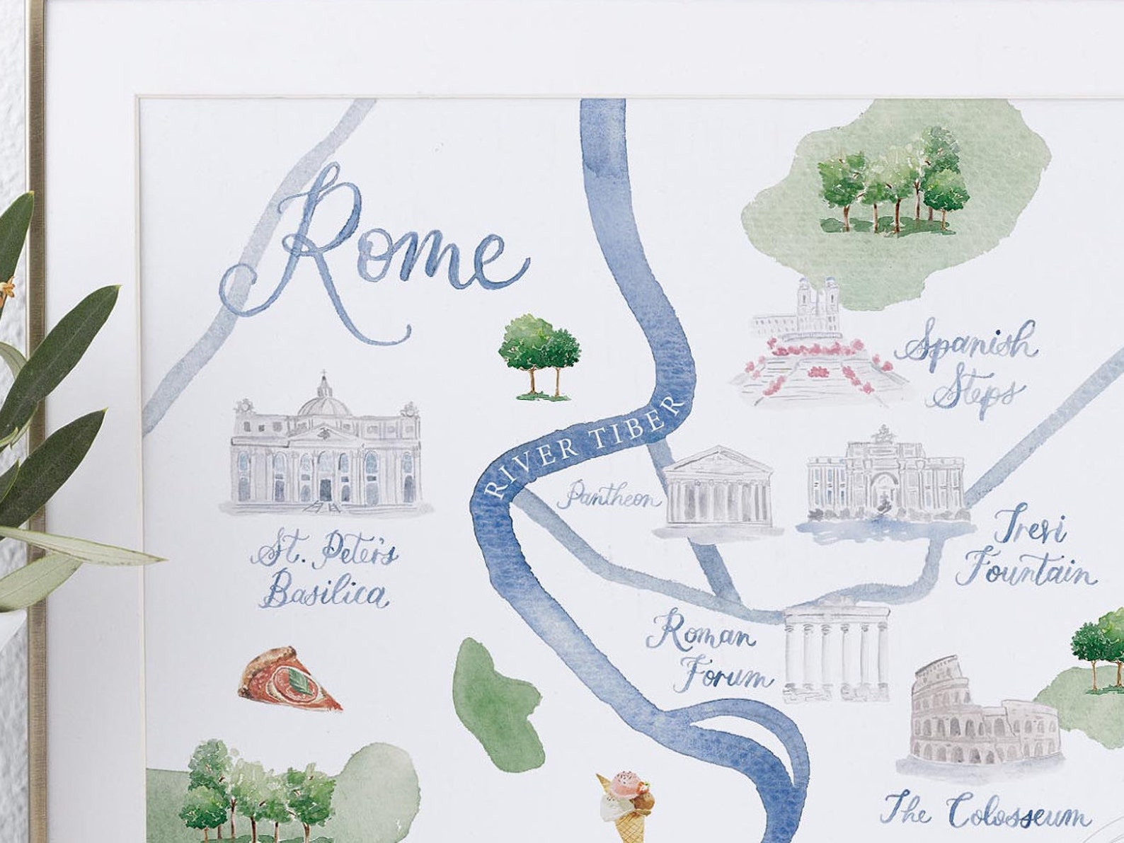 Rome Italy watercolor map print illustrated map art Rome | Etsy