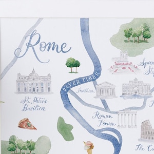 Rome Italy Watercolor Map Print, Illustrated Map Art, Rome Italy Travel ...