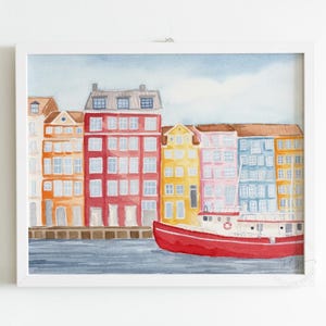 Copenhagen Denmark Watercolor Art Print, Cityscape Painting ...