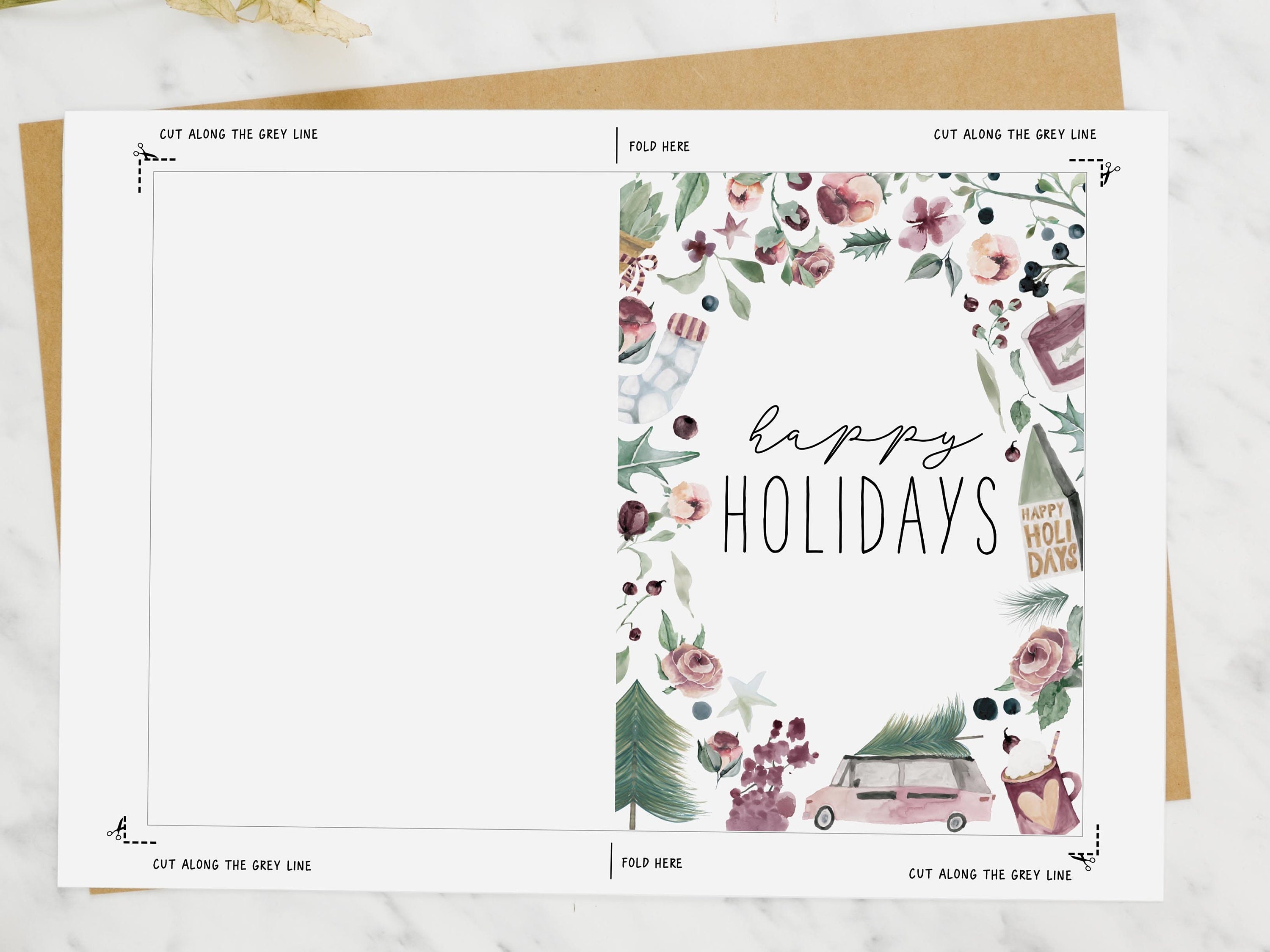 Printable happy holidays Christmas card watercolor holiday | Etsy