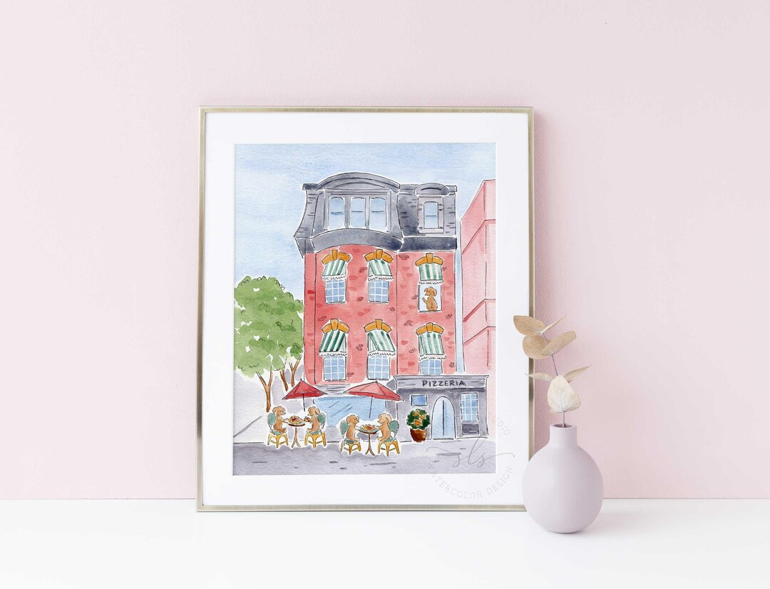 Whimsical Dog Pizza Party Wall Art – Watercolor Dog Illustration ...