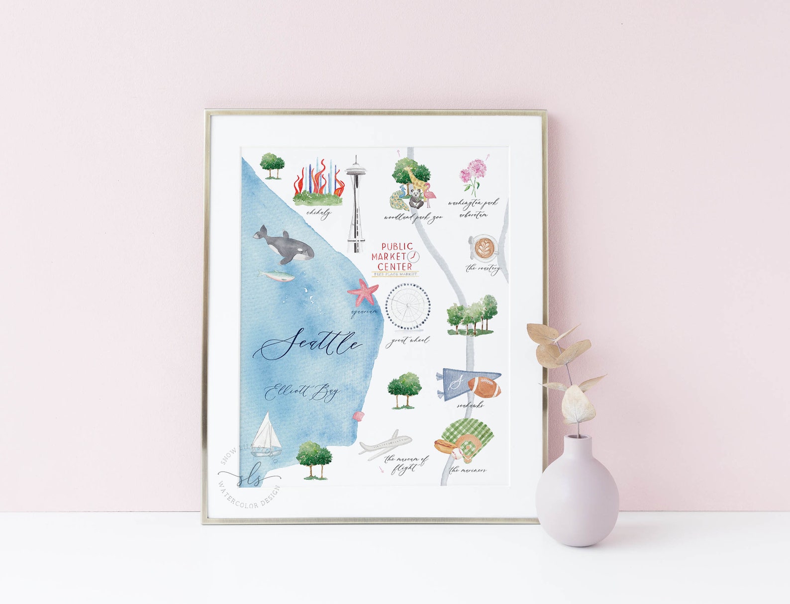 Seattle Washington Illustrated Map Watercolor Map of Seattle - Etsy