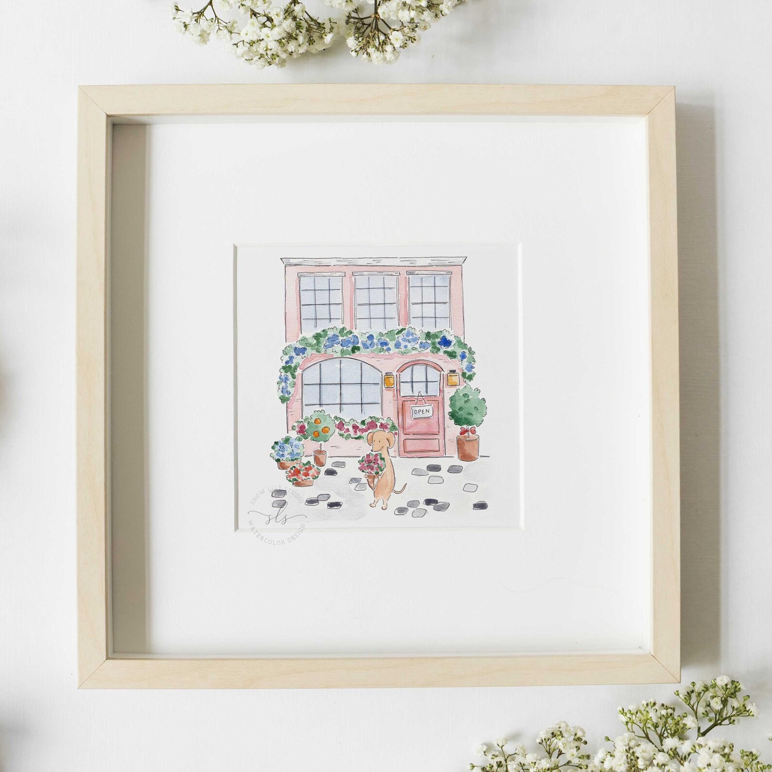 Cute Watercolor Flower Shop Print, Whimsical Dog Art Print, Spring ...