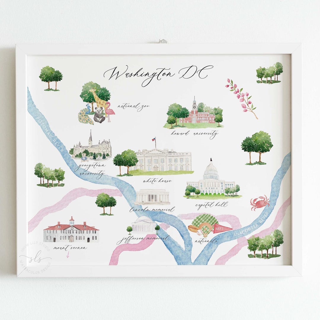 Washington DC Watercolor Map, Washington DC City Map Art, Watercolor ...