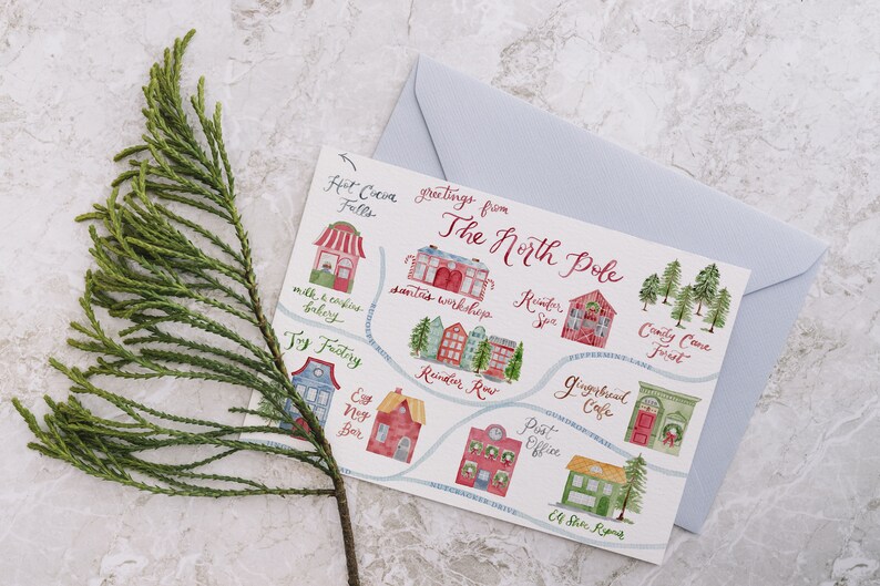 North Pole Christmas Card Printable Holiday Card Watercolor | Etsy