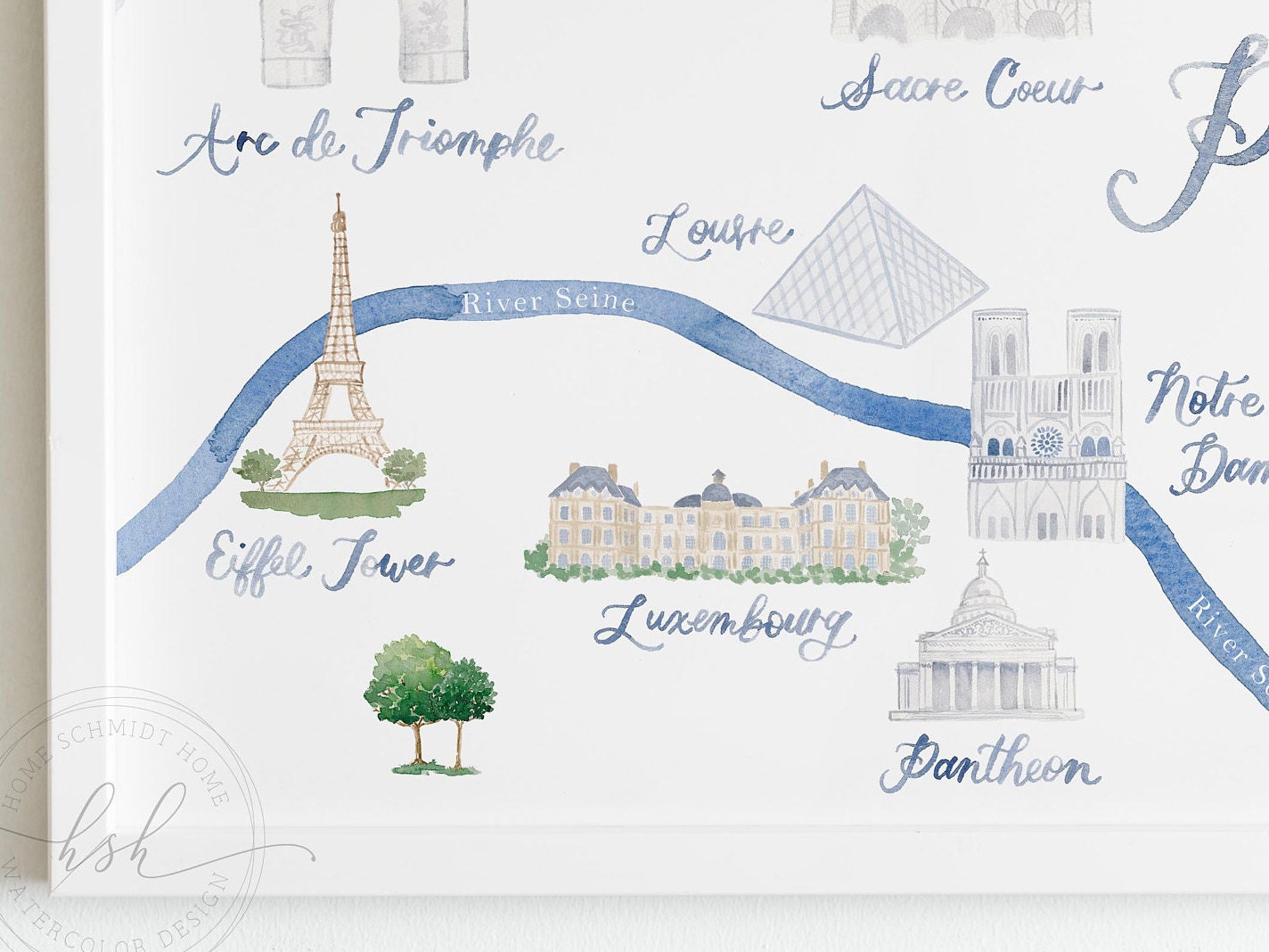 Paris France watercolor map print illustrated map art Paris | Etsy