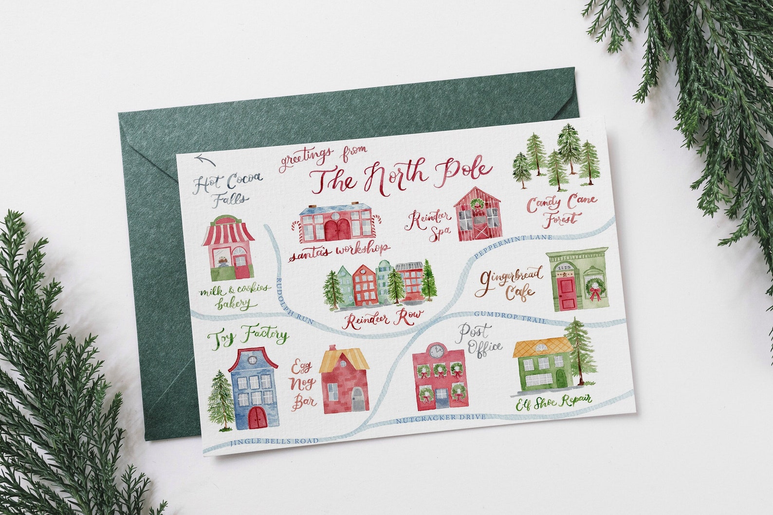 North Pole Christmas Card Printable Holiday Card Watercolor - Etsy