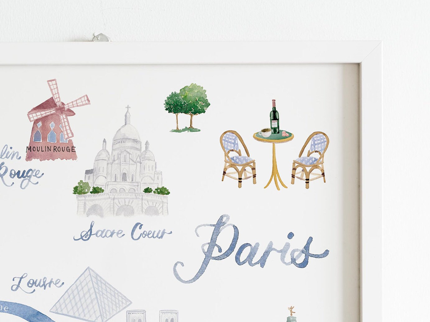 Paris France watercolor map print illustrated map art Paris | Etsy
