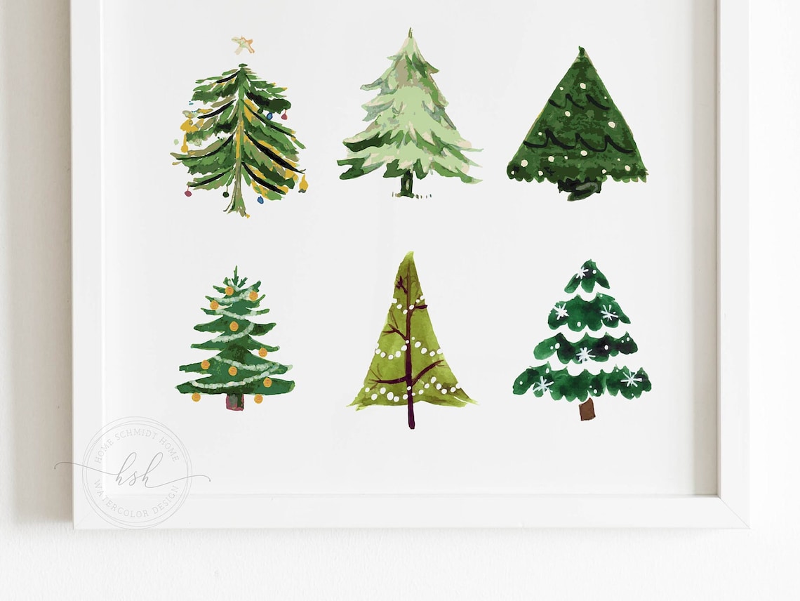 Christmas Tree Art Print Pine Trees Watercolor Holiday Decor | Etsy