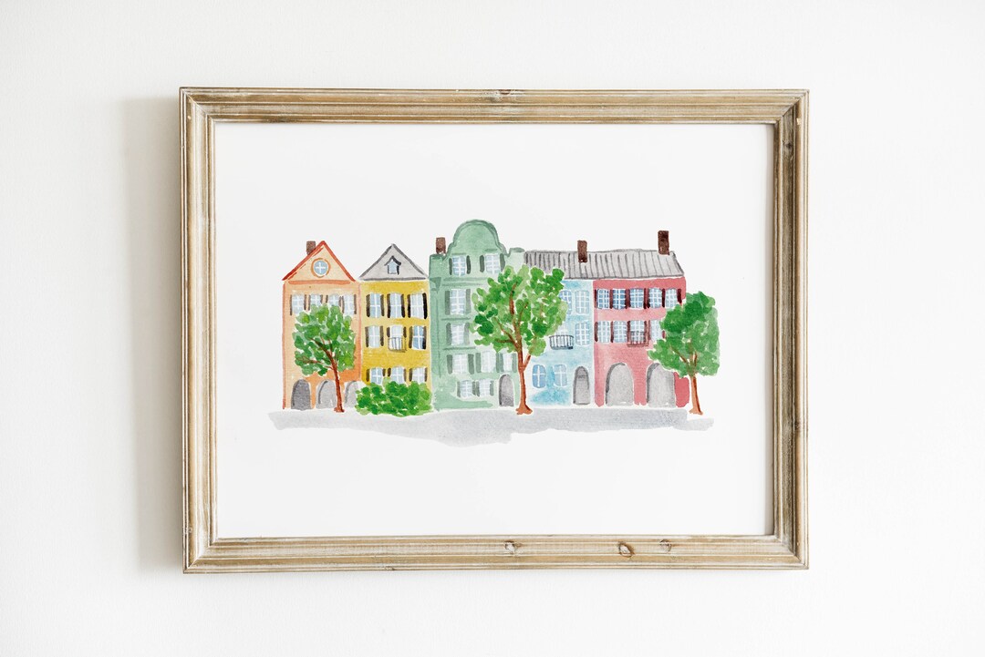 Rainbow Row Watercolor Wall Art, Charleston Art Print, Charleston South ...