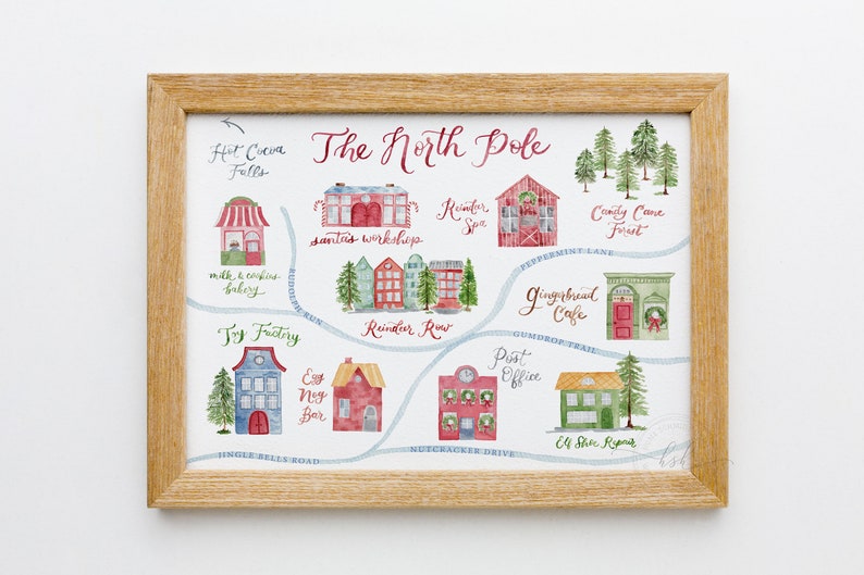 North Pole Christmas Art Print Santa's Village Holiday - Etsy