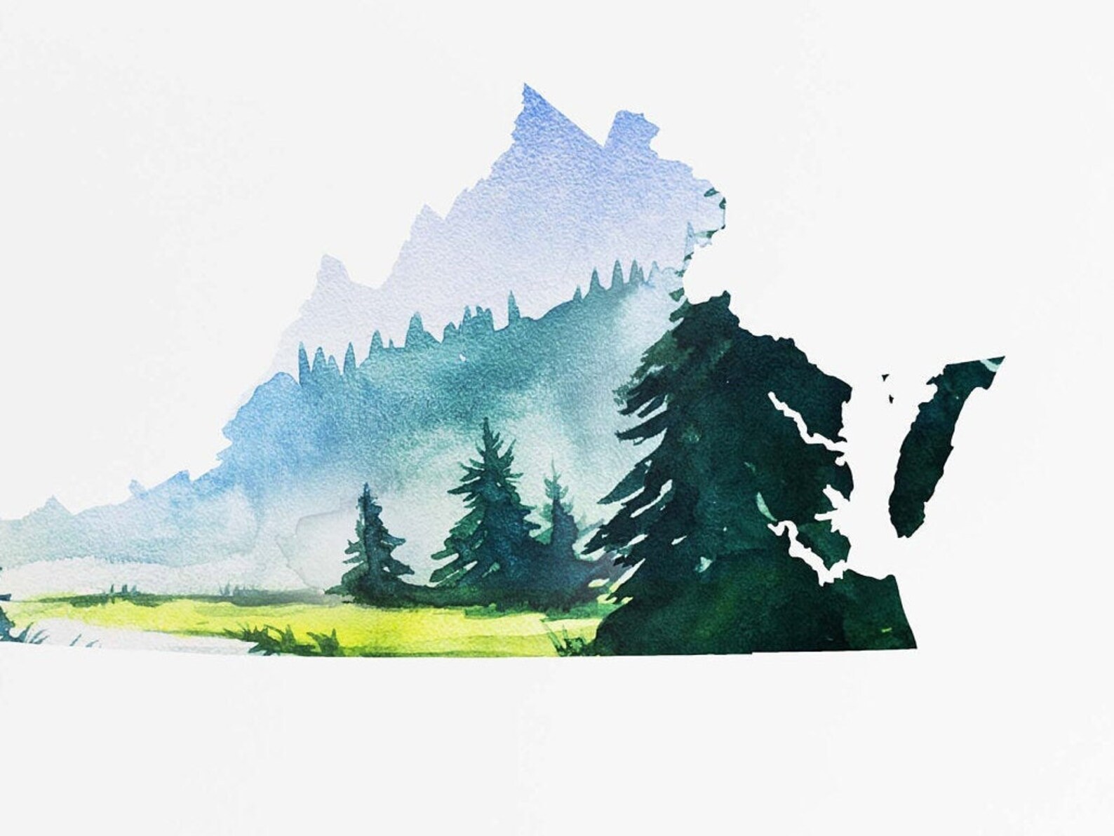 Virginia state art print watercolor Virginia art print | Etsy