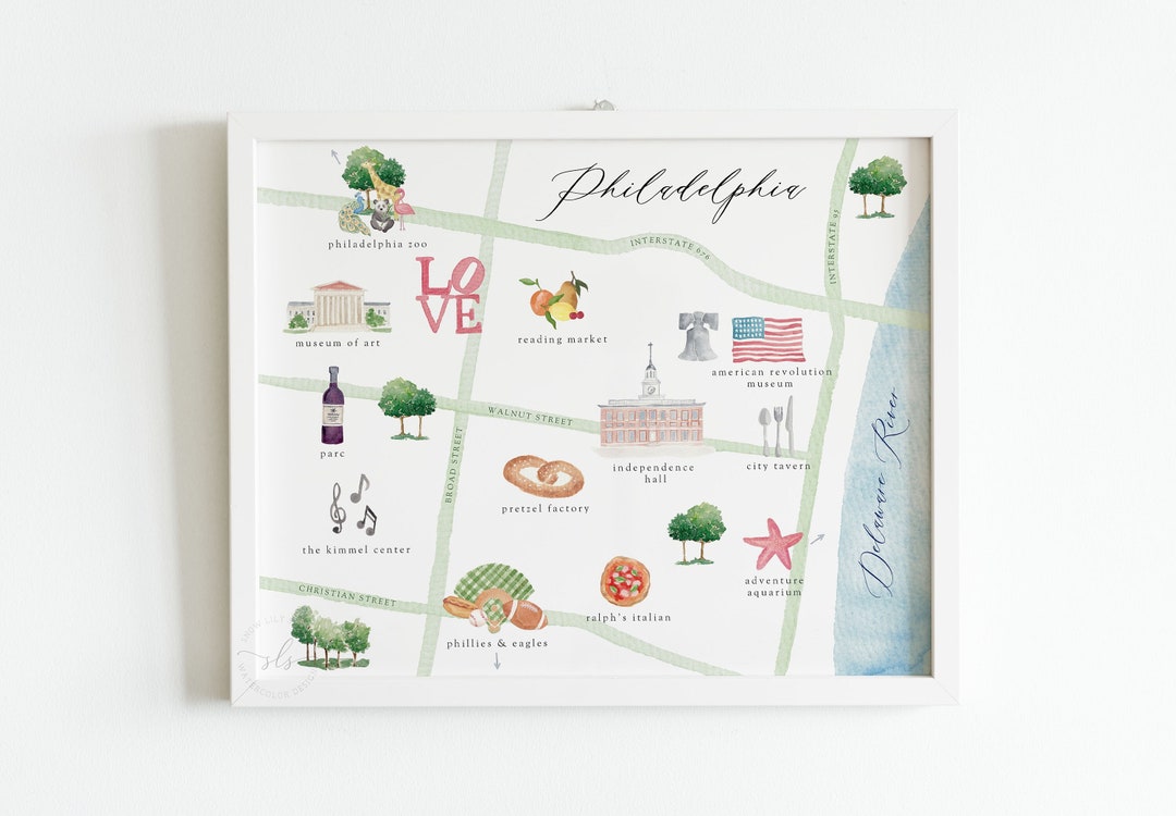 Philadelphia Pennsylvania Map Print, Philadelphia Watercolor Map Art ...
