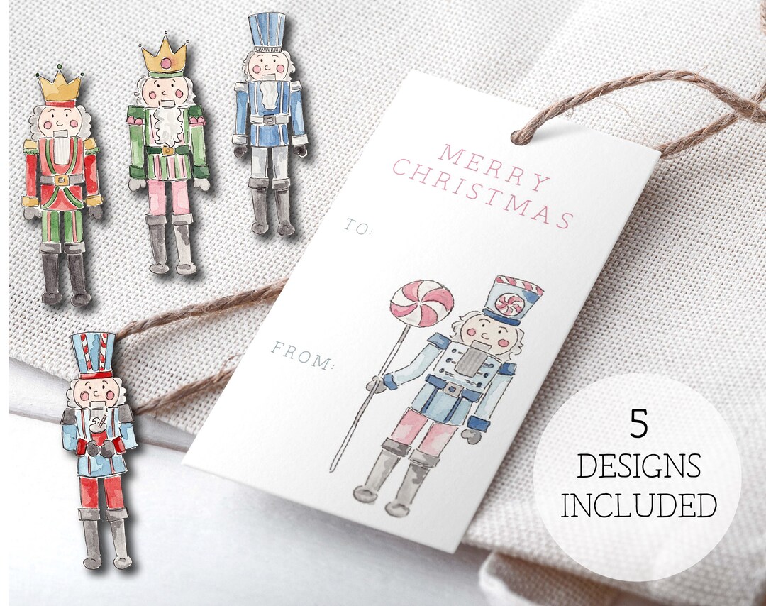 Cute Nutcracker Christmas Gift Tags, Set of Holiday Tags, Watercolor ...