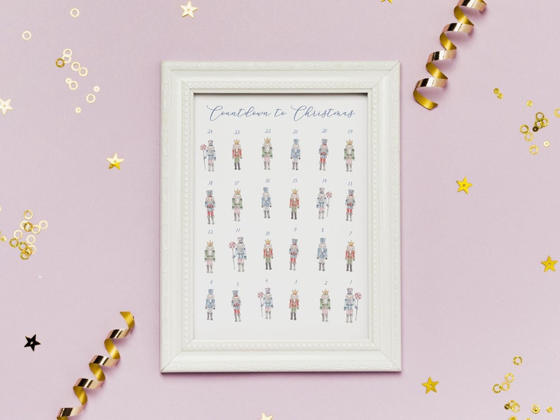 Nutcracker Advent Calendar, Cute Christmas Countdown Print, Watercolor ...
