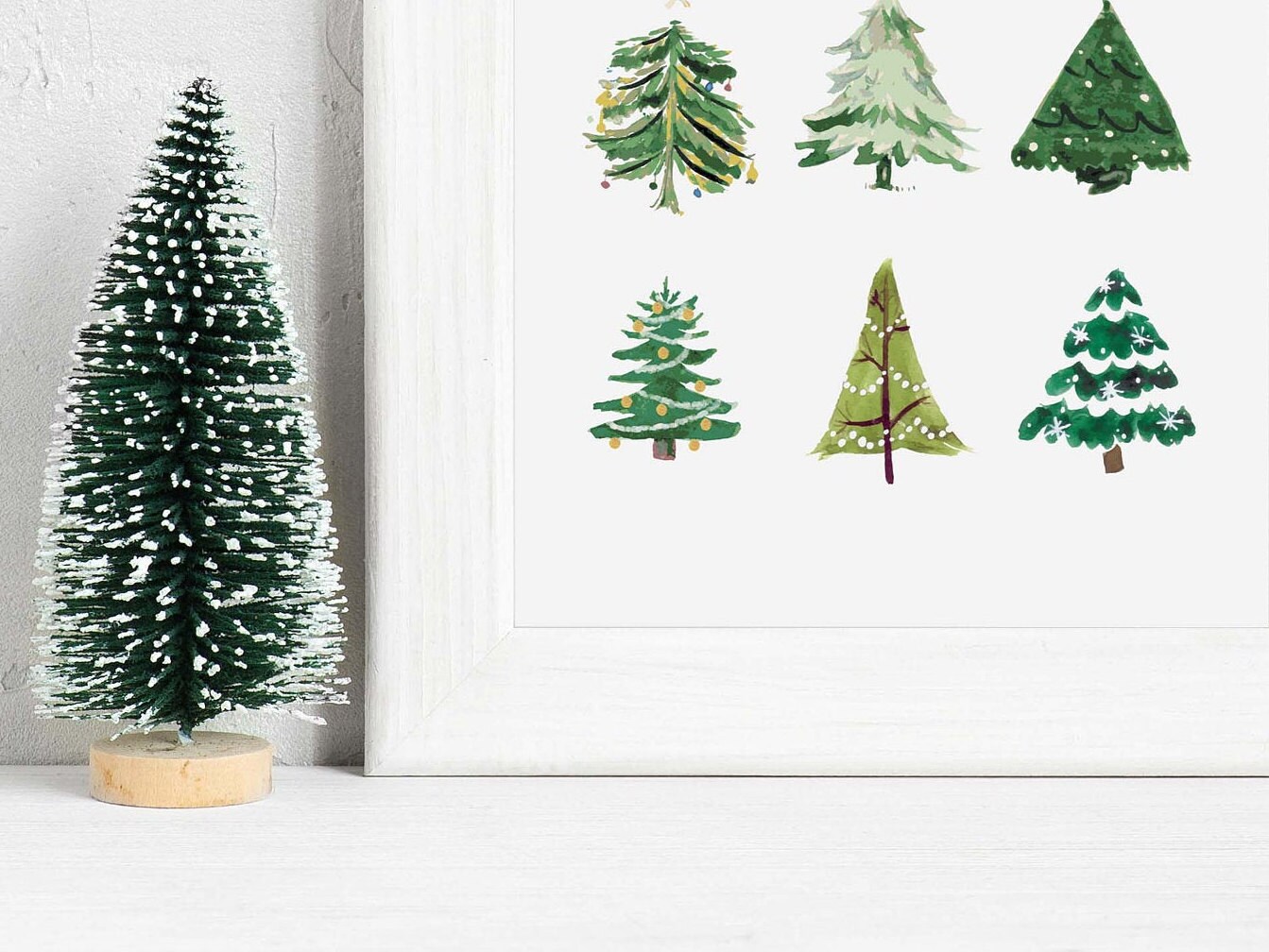 Christmas tree art print printable holiday decor watercolor | Etsy