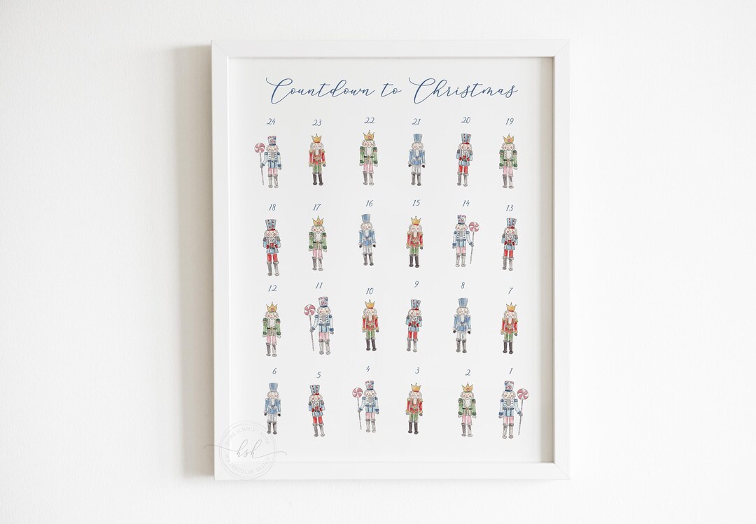 Nutcracker Advent Calendar, Cute Christmas Countdown Print, Watercolor ...