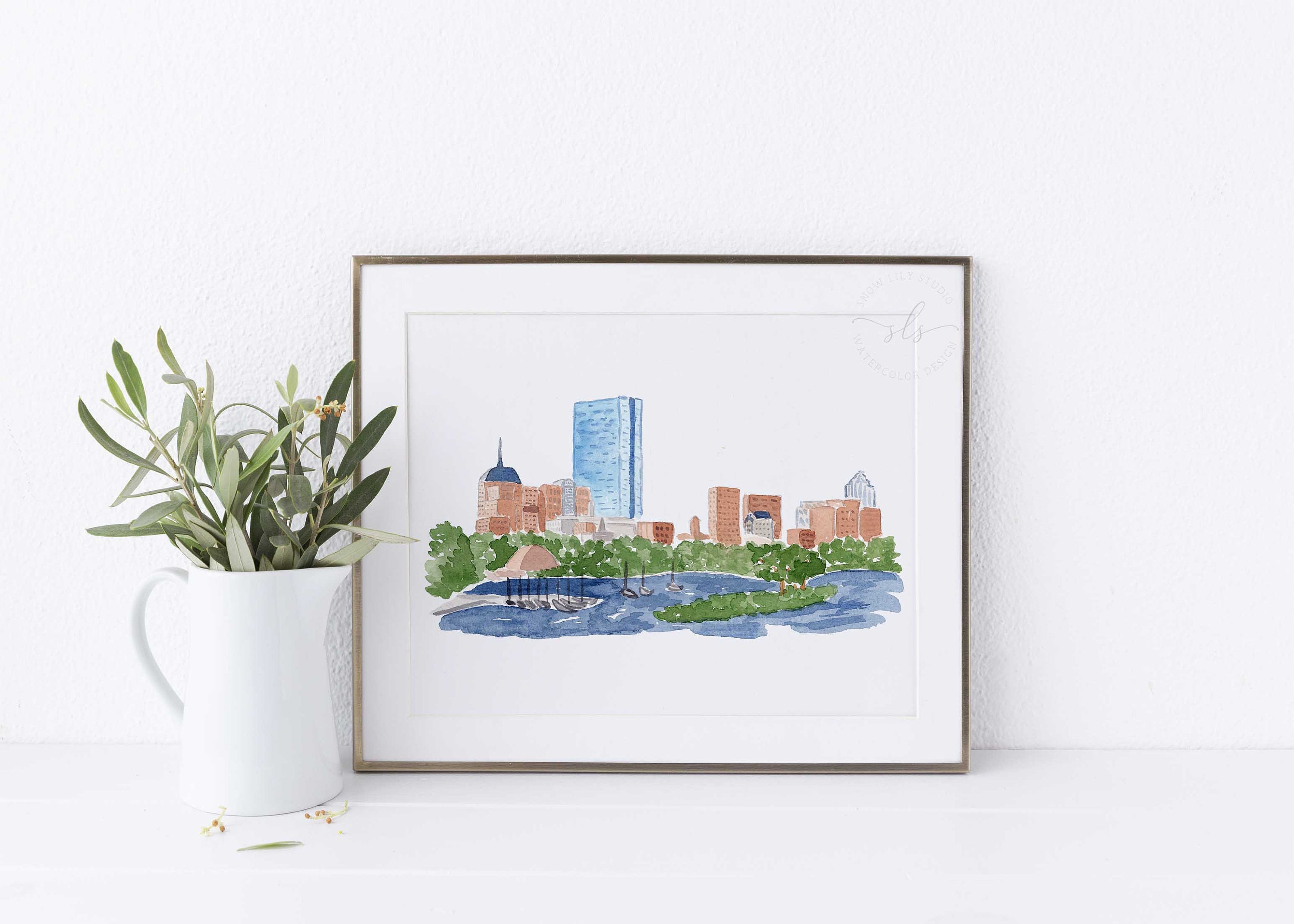 Boston Skyline Watercolor Print, Boston Cityscape Wall Art, Watercolor ...
