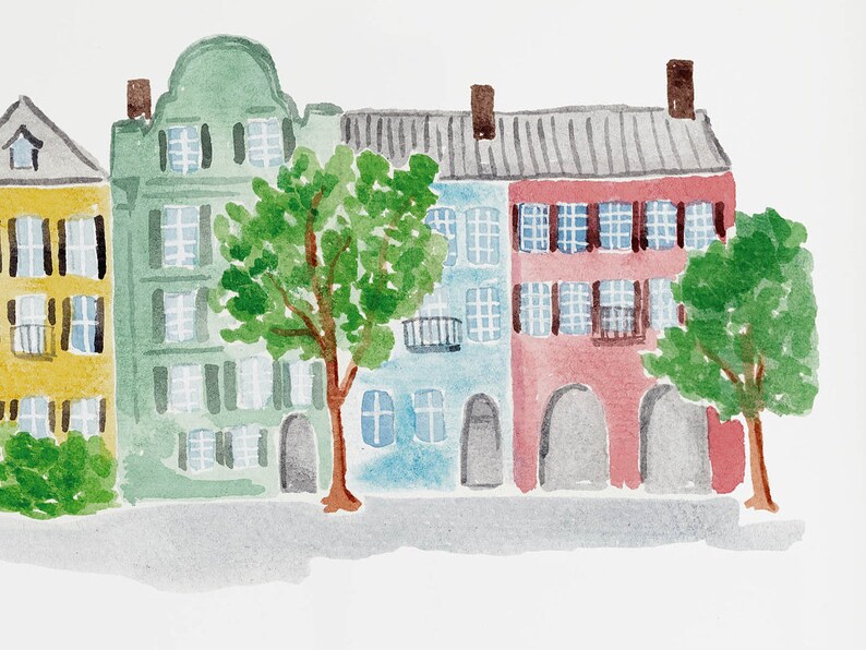 Rainbow Row watercolor wall art Charleston art print | Etsy