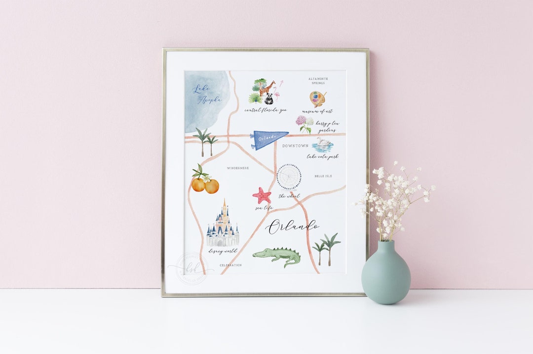 Orlando Florida Watercolor Map, Orlando City Map Art, Watercolor ...