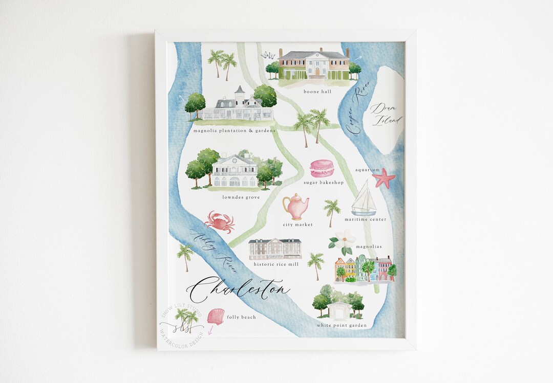 Charleston South Carolina Map Print, Illustrated City Map, Charleston ...