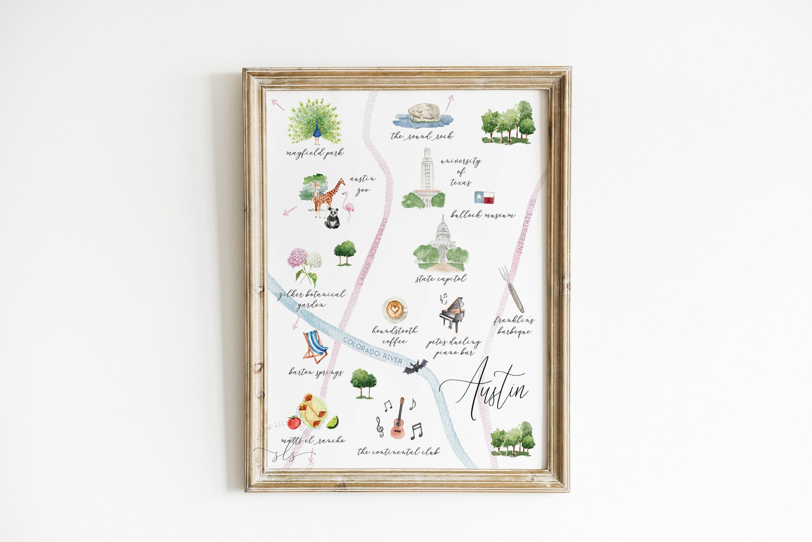 Austin Texas Map Art Watercolor Illustrated Map PRINTABLE - Etsy
