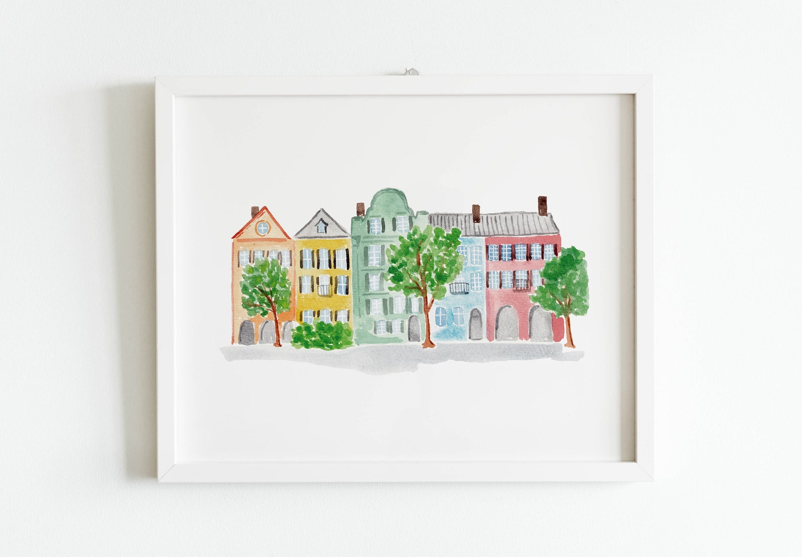 Rainbow Row Watercolor Wall Art Charleston Art Print | Etsy