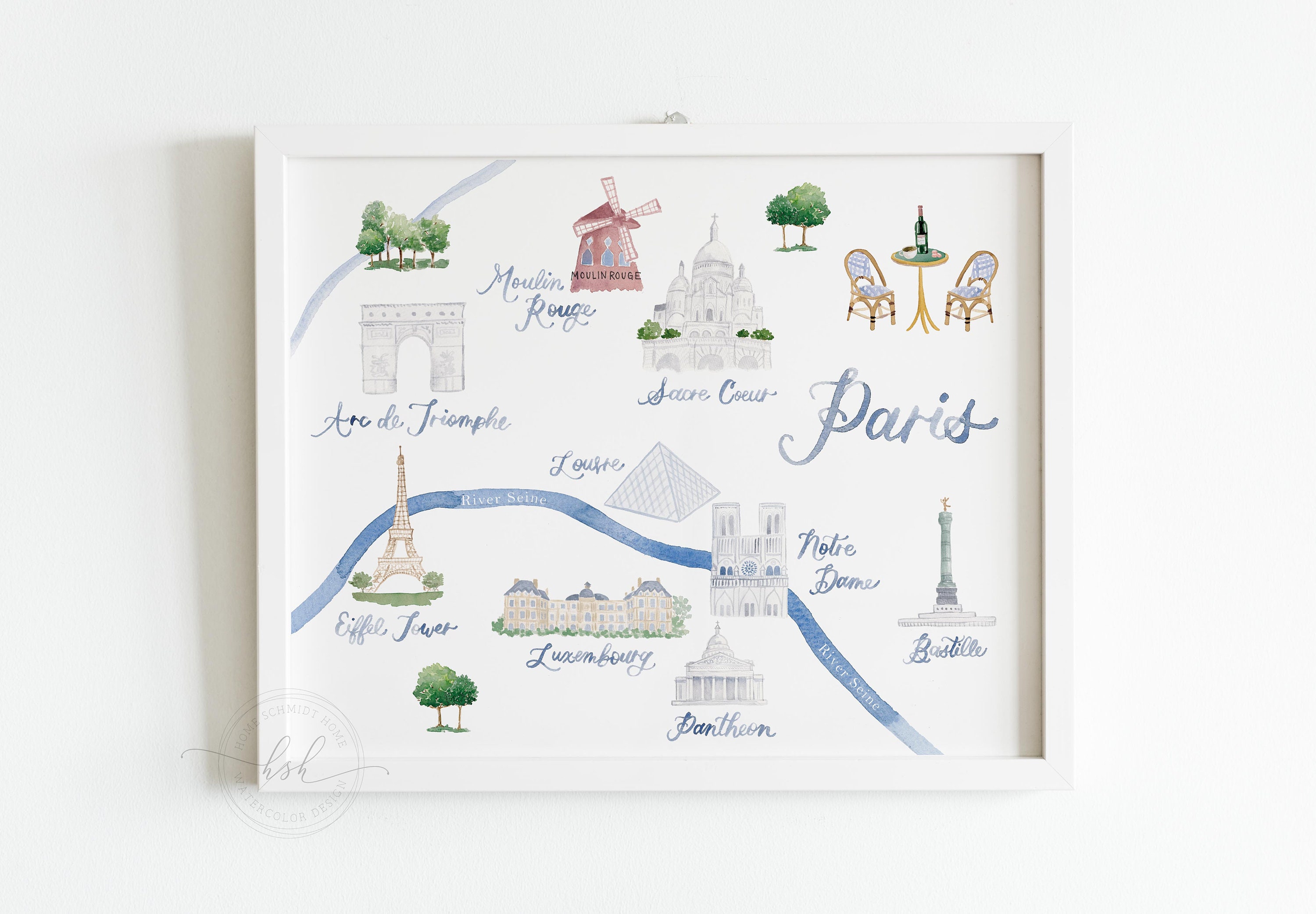 Paris France watercolor map print illustrated map art Paris | Etsy