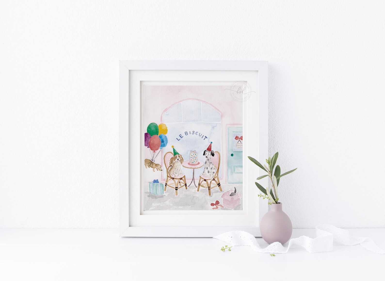 Dog Birthday Party Art Print Watercolor Dog Cafe Print - Etsy