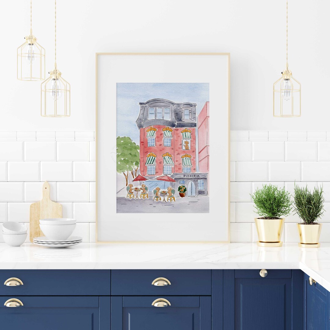 Whimsical Chicago Dog Wall Art Print, Watercolor Dachshund Pizza ...