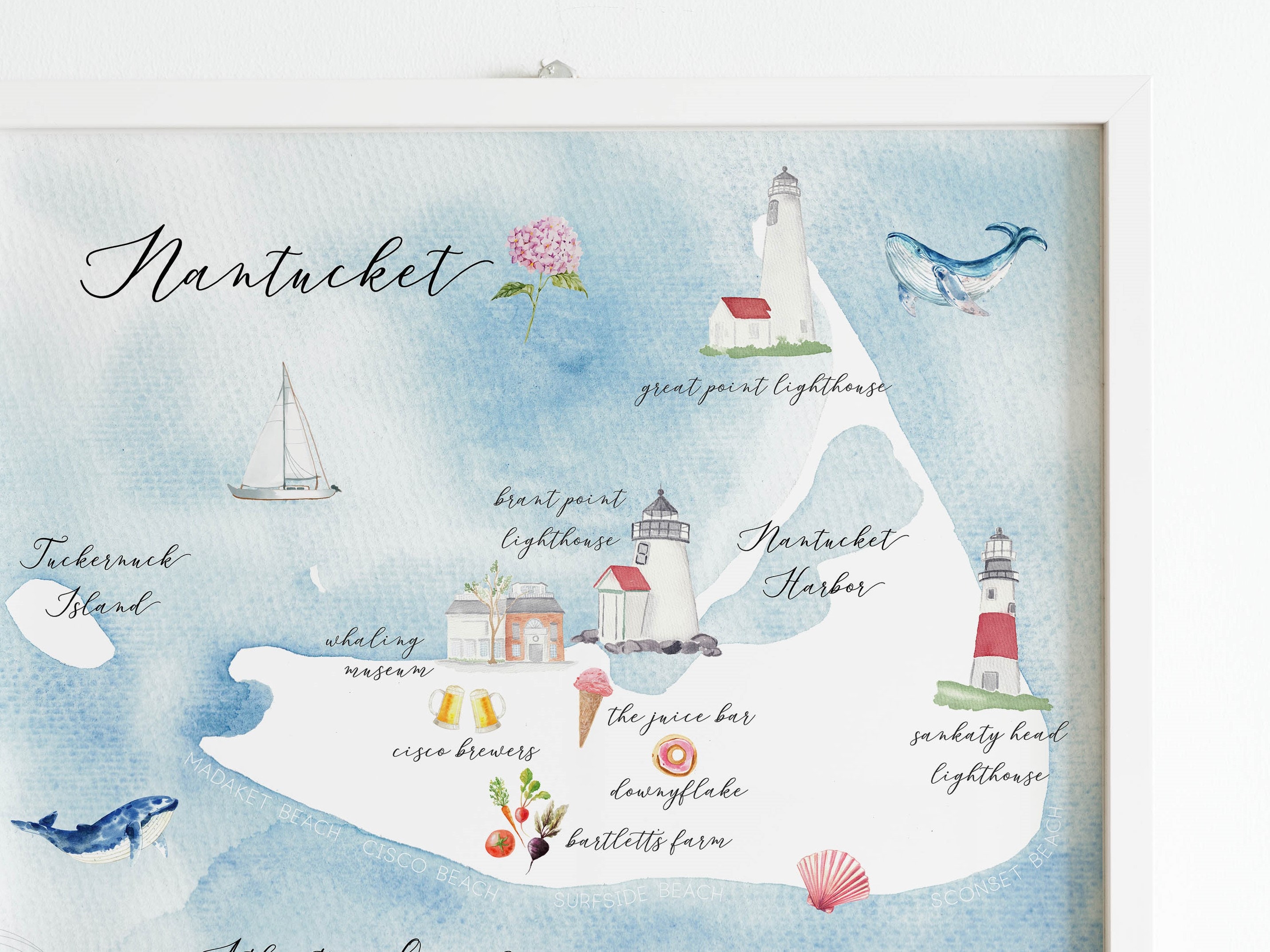 Nantucket Illustrated Map Print Watercolor Map Print | Etsy